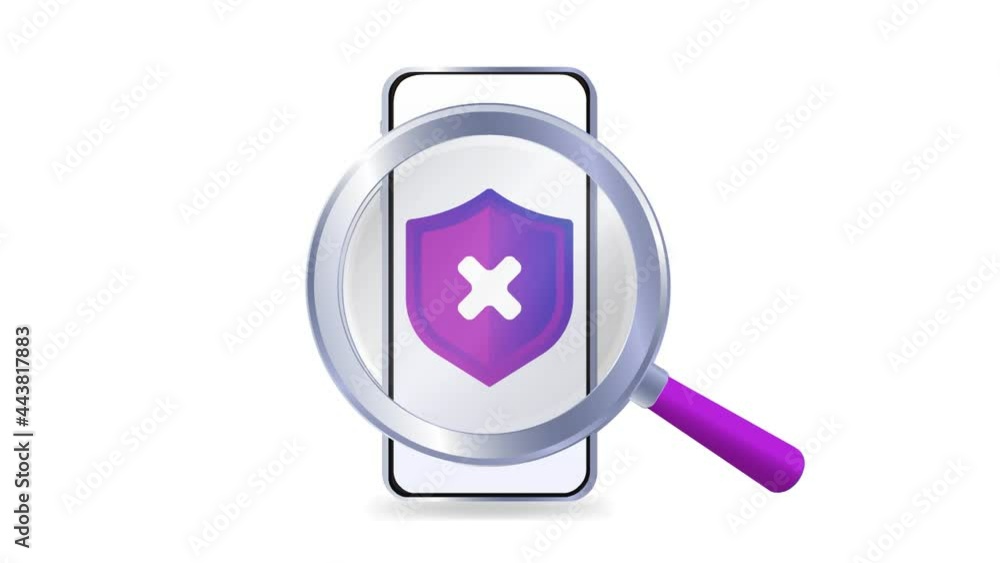 Incorrect sign on screen phone in magnifying glass. Wrong mark icon set ...