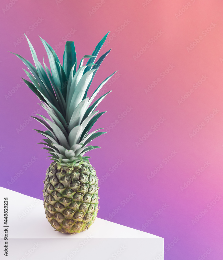Fresh and ripe pineapple against purple pastel background. Concept art ...