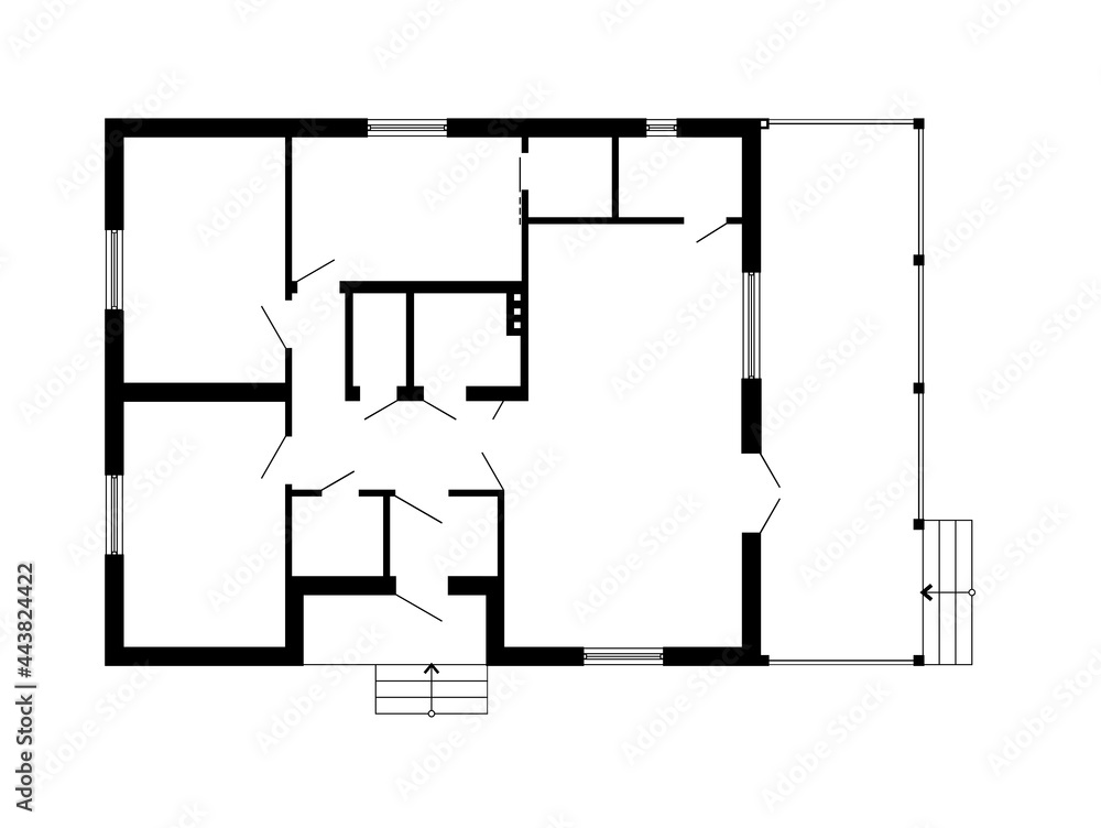 Black and White architectural plan of a house. Layout of the apartments ...