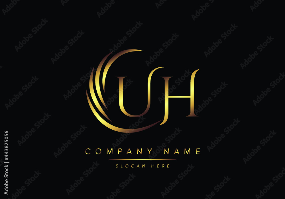 Vetor de alphabet letters UH monogram logo, gold color elegant ...