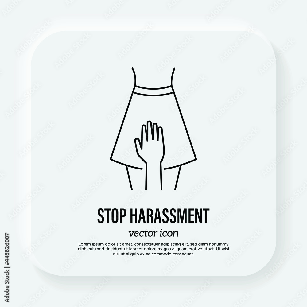 Sexual harassment thin line icon. Man hand touching female buttocks ...