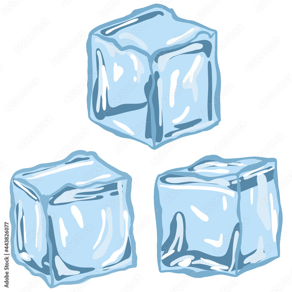 Set of isolated vector image of three realistic translucent ice cubes ...