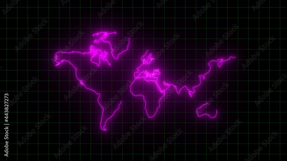 Colorful abstract world map line neon blazing glowing wiggle moving ...
