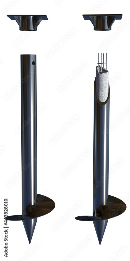 helical piers with tops - cement and reinforcing - isolated conceptual ...