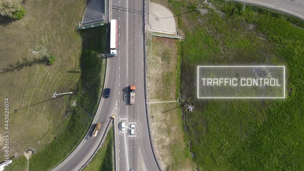 Traffic surveillance system in highway. Connected network. Speed and ...