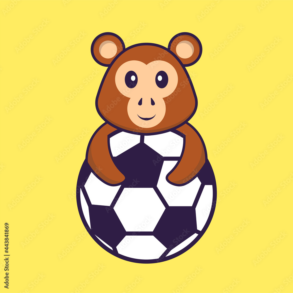 Cute monkey playing soccer. Animal cartoon concept isolated. Can used ...