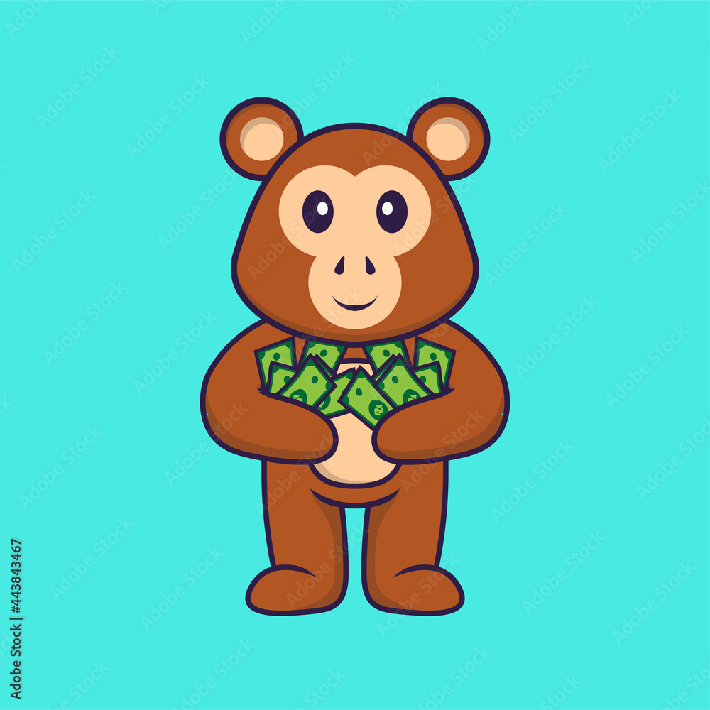 Vecteur Stock Cute monkey holding money. Animal cartoon concept ...