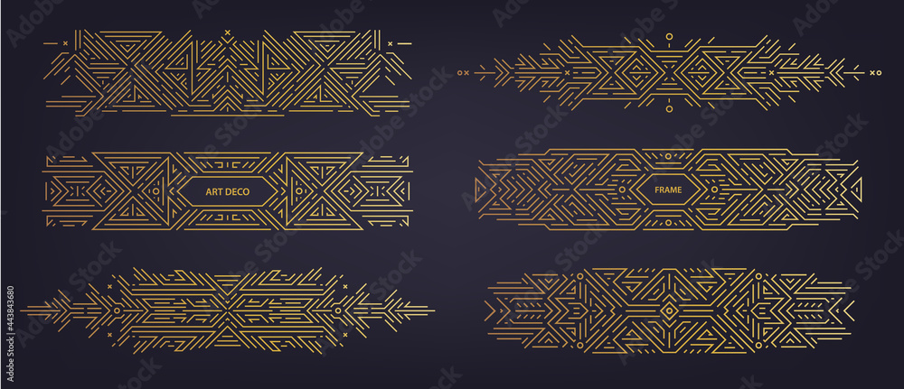 Vector set of art deco linear dividers, borders, frames, decorative ...