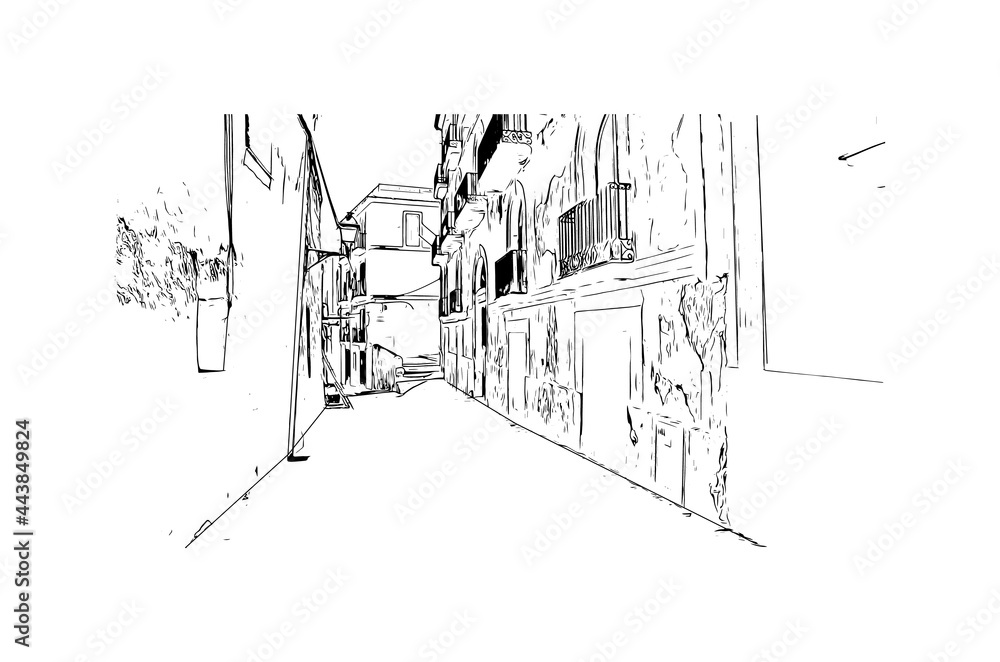 Building view with landmark of Ibiza town is the capital of Ibiza. Hand ...