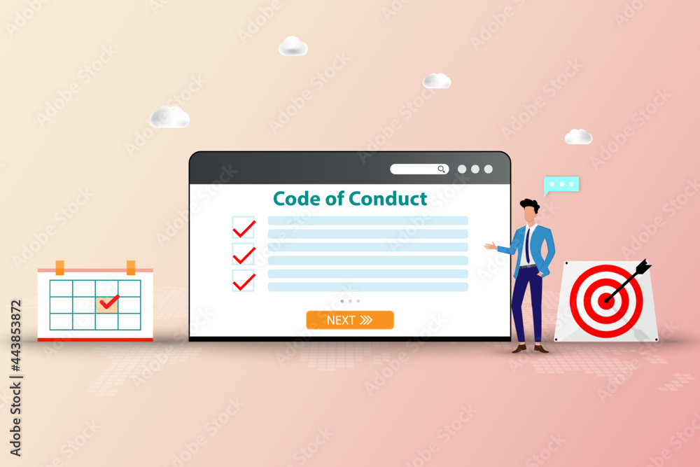 Business concept of code of conduct, businessman is standing near a big ...