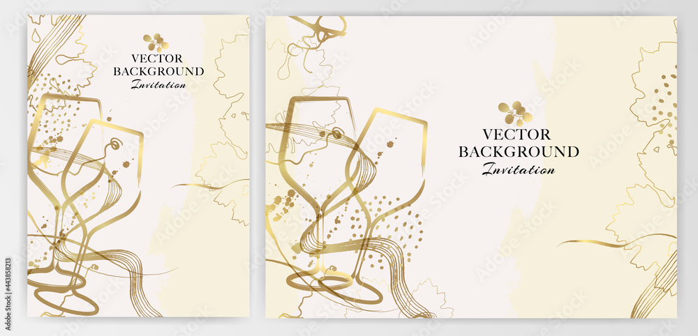 Elegant wine background design. Illustration of wine glasses and golden ...