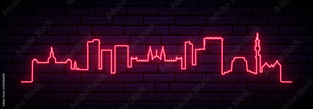 Red neon skyline of Pretoria. Bright Pretoria City long banner. Vector ...