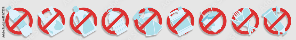 Prohibition of single-use plastic. Disposable plastic. No symbol. Icon ...