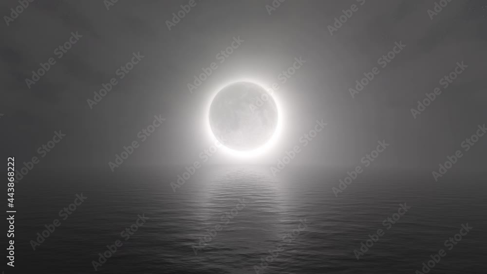 Hazy Moon Eclipse Over Ocean Background Loop Stock Video | Adobe Stock