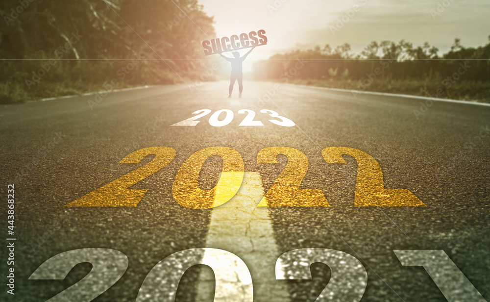 2022 New Year road trip travel and future vision concept . Nature ...