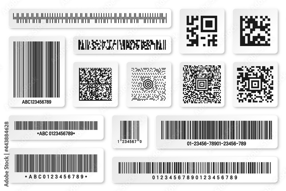 Vetor de Set of product barcodes and QR codes. Identification tracking ...