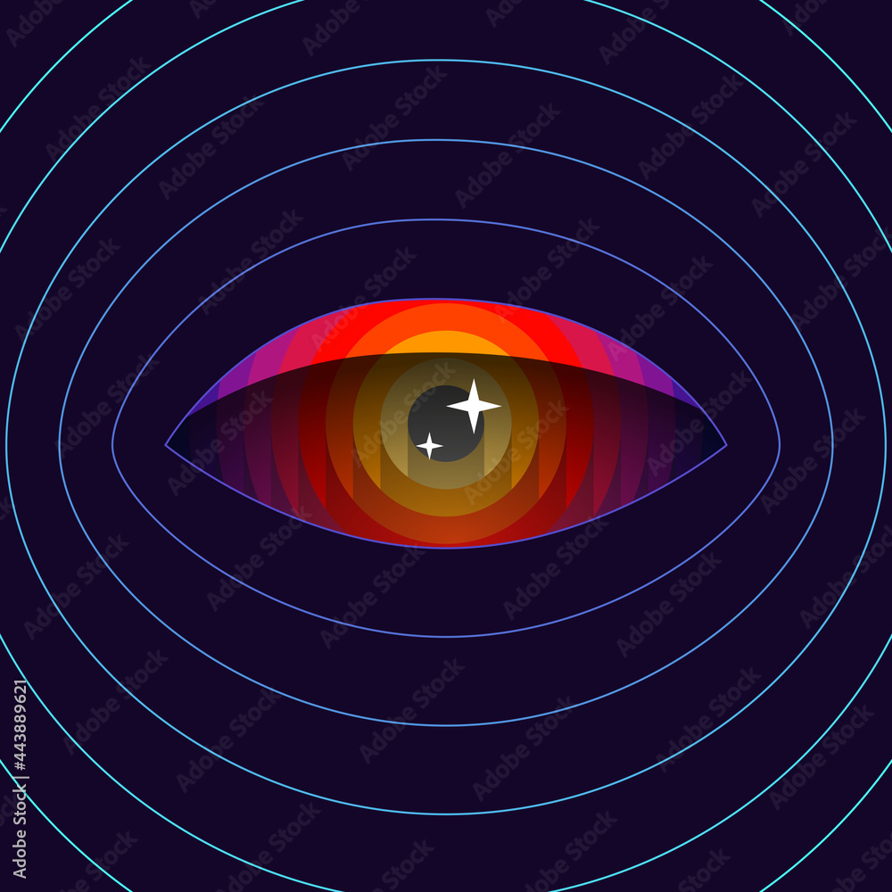 Magic eye background. Occult hypnosis gradient eye in space with ...