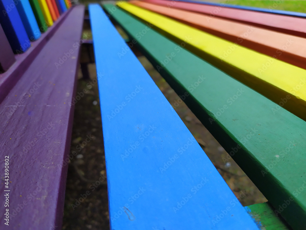 Colorful bench with different shiny colors as symbol for variety and ...