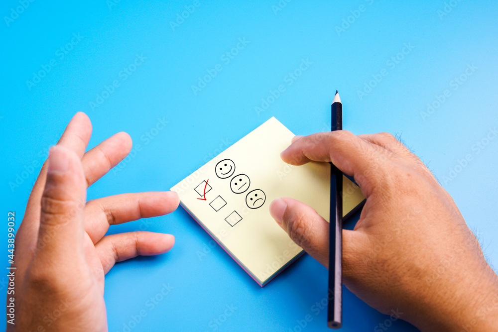 Satisfied Customer Putting Check Mark On Quality Service Survey ...