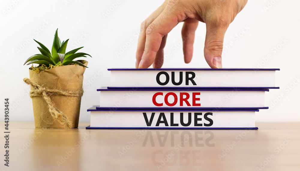 Our core values symbol. Books with words 'Our core values'. Beautiful ...