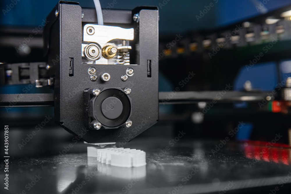 Closeup 3D Printer mechanism working element design of device during ...
