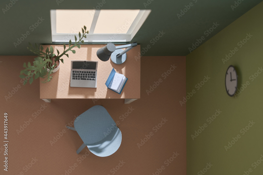 Papercraft room with home office Stock Photo | Adobe Stock