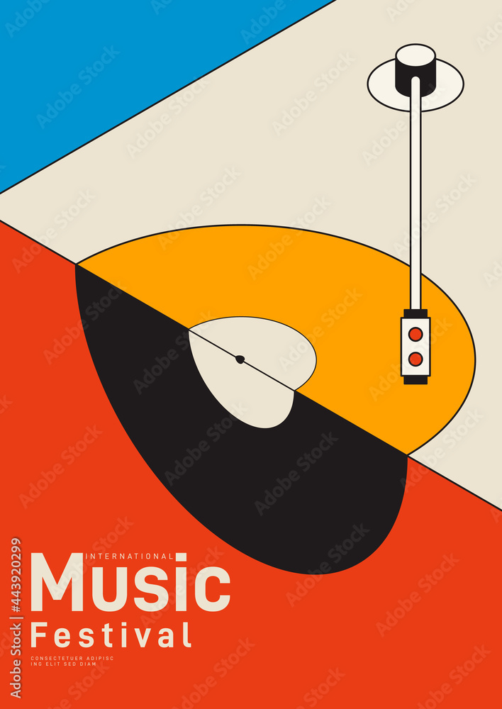Music poster design template background with isometric vinyl record ...