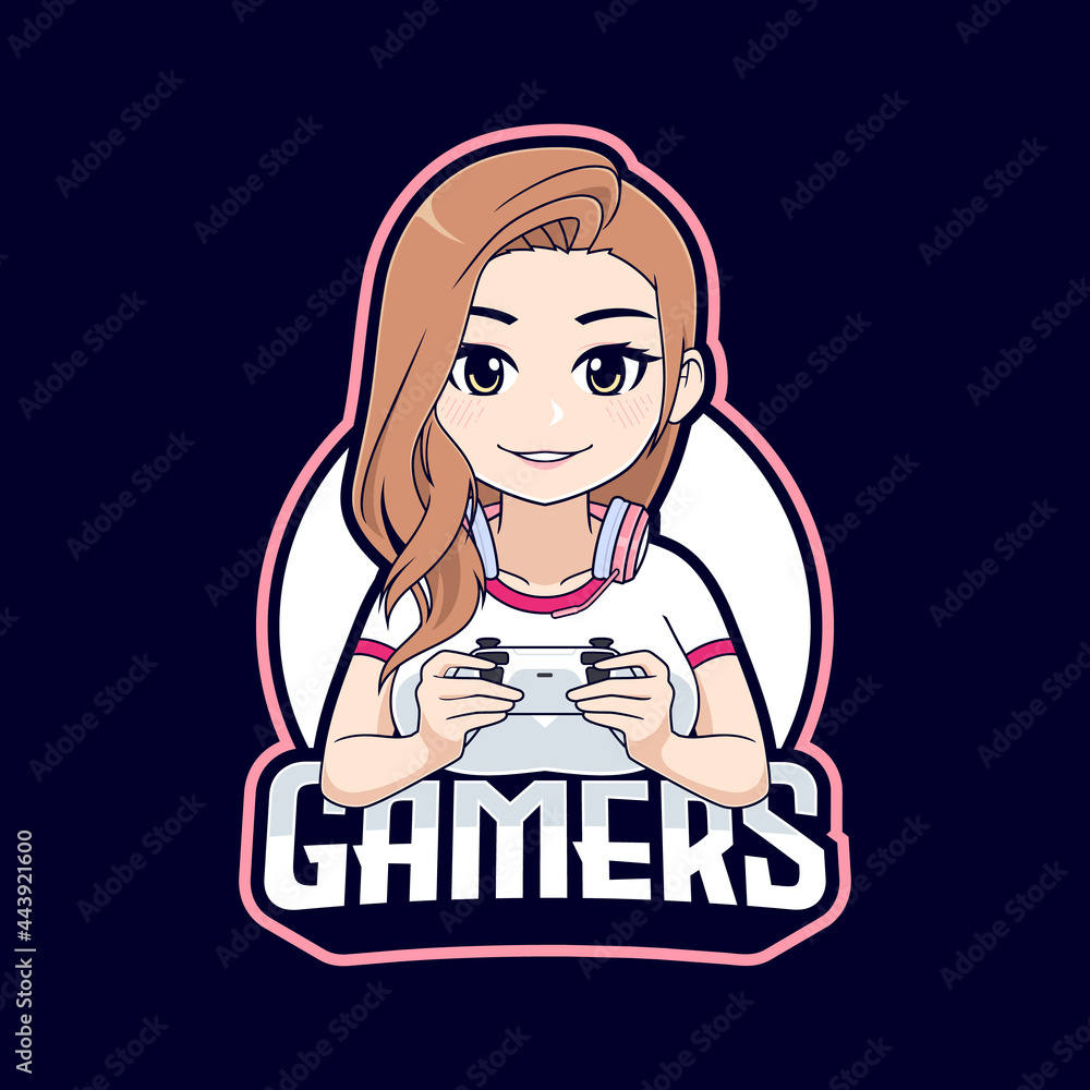 Cute gamer girl cartoon character mascot logo Stock Vector | Adobe Stock