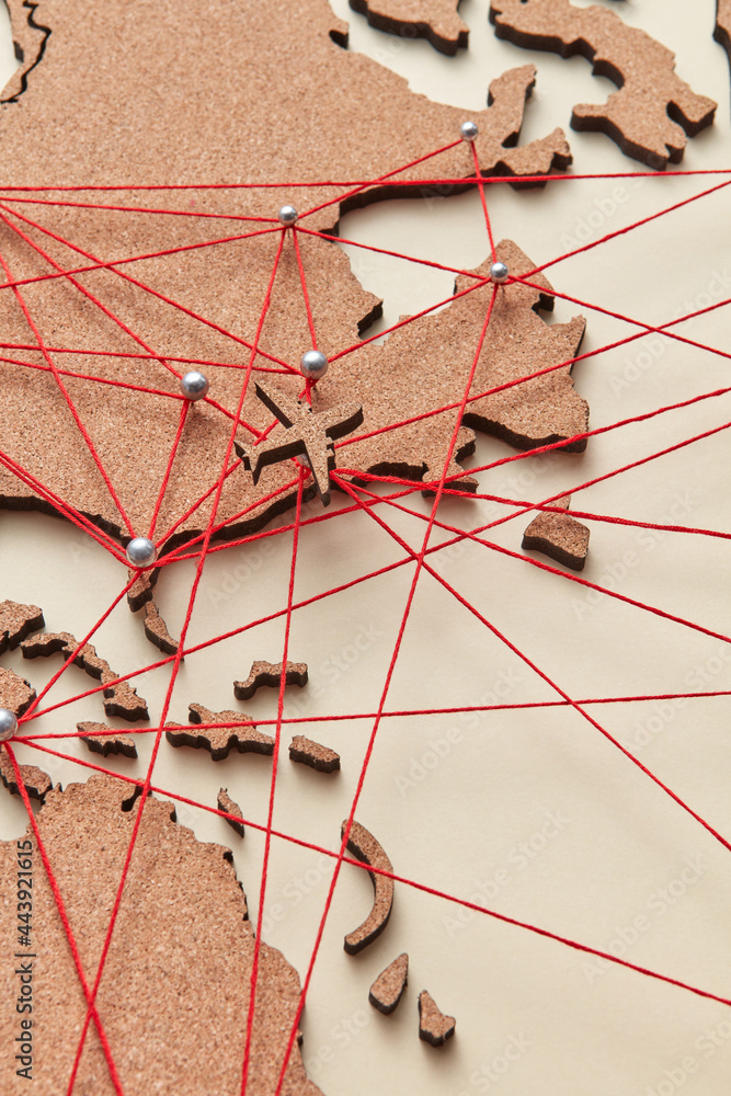 Small plane miniature on map with connections Stock Photo | Adobe Stock