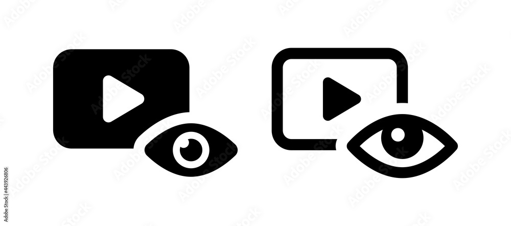 Eye with video player icon. Views, viewer, spectator icon set in black ...