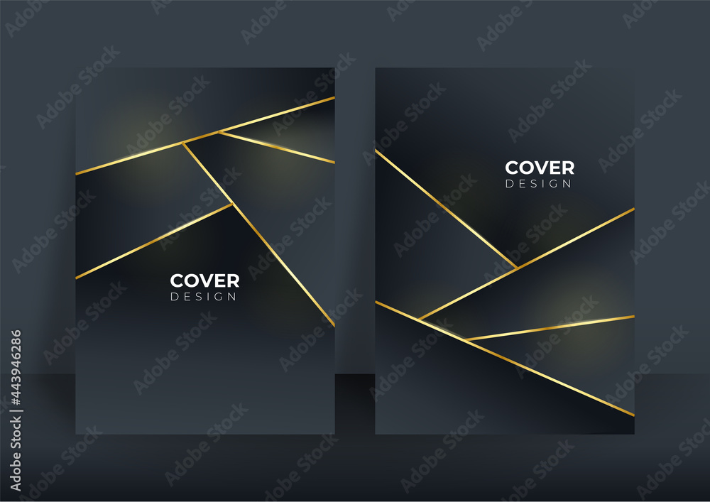 Modern black gold cover design set. Luxury creative line pattern in ...
