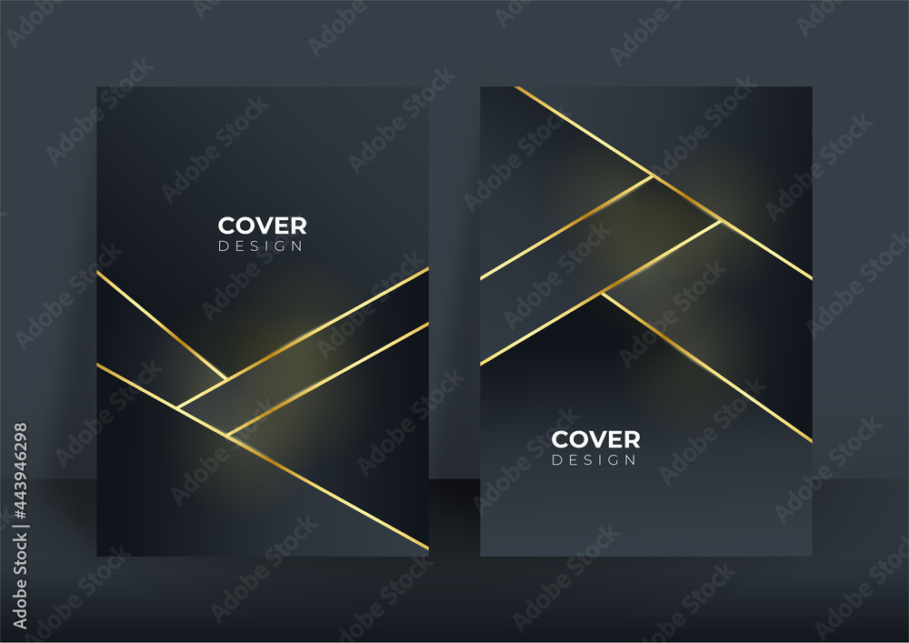 Modern black gold cover design set. Luxury creative line pattern in ...