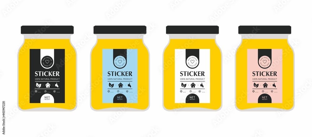Set of colored vector jars with labels. Ghee labels. Template for a ...