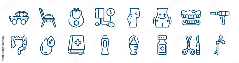 Vetor de medical instruments icons set such as potty, tonometer ...