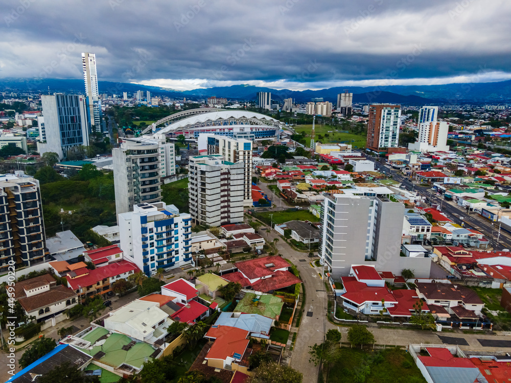 Beautiful aerial view of the City of San Jose Costa Rica, near the ...