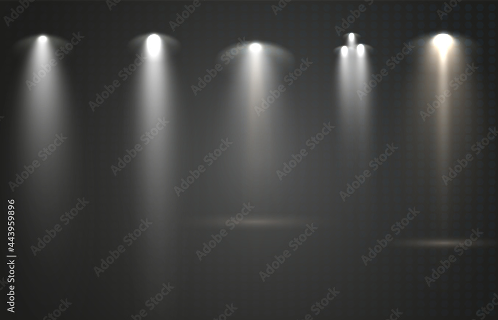 Spotlights set isolated on transparent background. Vector glowing light ...