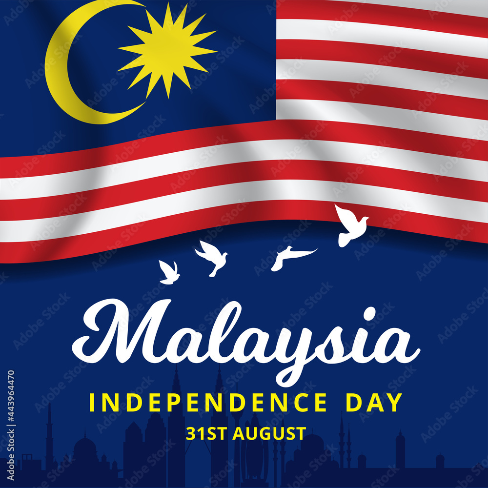 Hari Merdeka, Malaysia Independence day. Waving Malaysia national flag ...