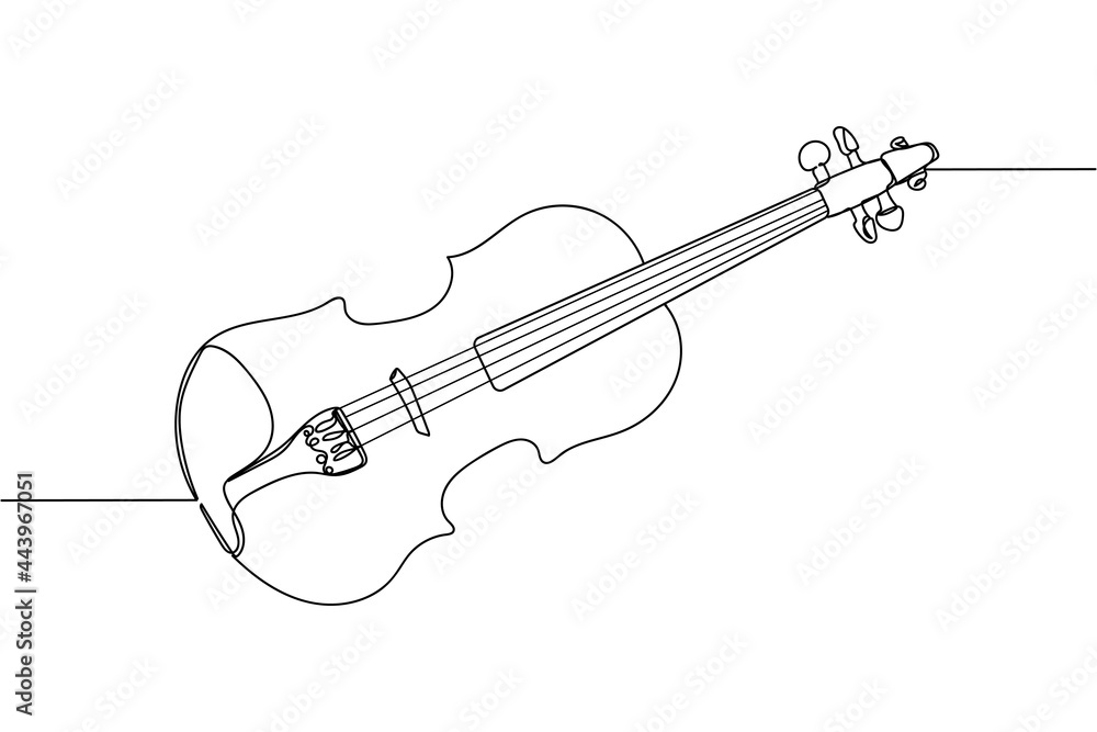 Continuous one line of violin in silhouette on a white background ...