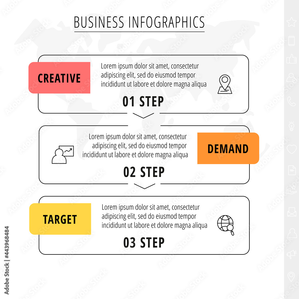 Line vector infographics with three rectangles. Square chart process ...