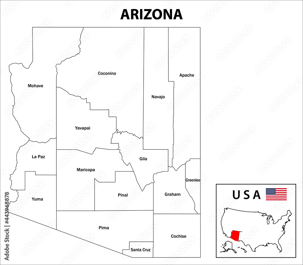 Arizona map. District map of Arizona in white color. Stock Illustration ...