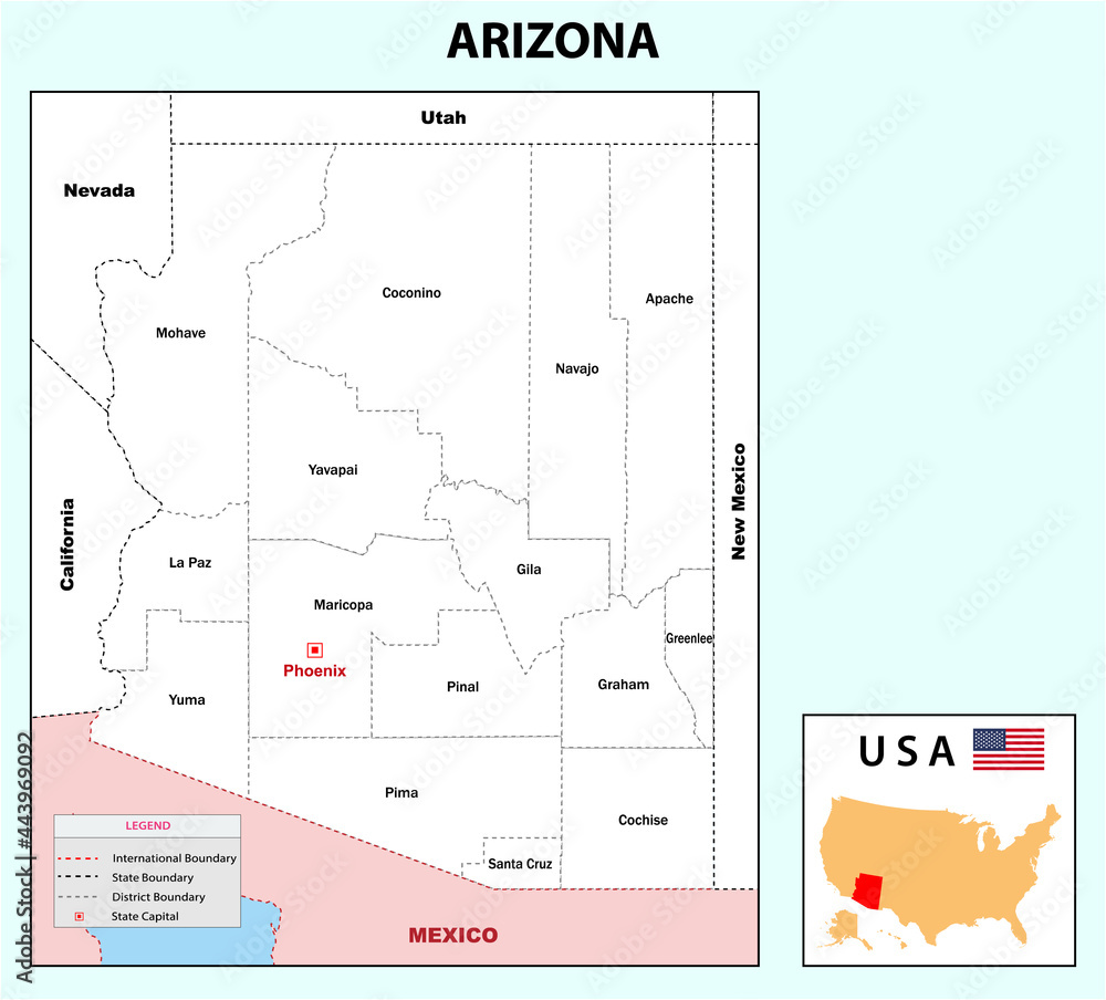 Political map of Arizona in white color. Stock Illustration | Adobe Stock