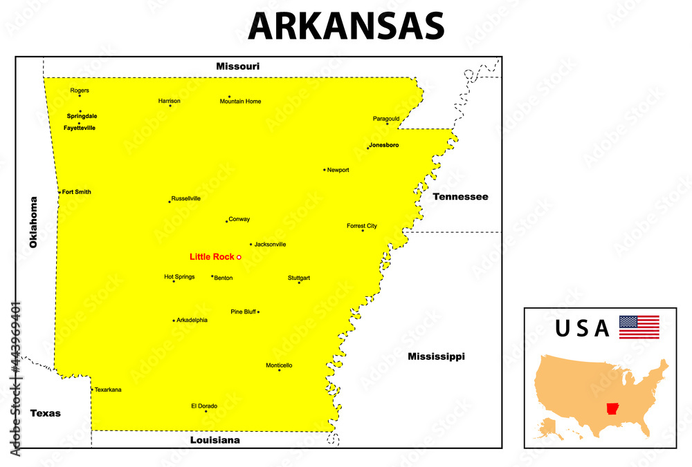 Arkansas Map. State and district map of Arkansas. Administrative and ...