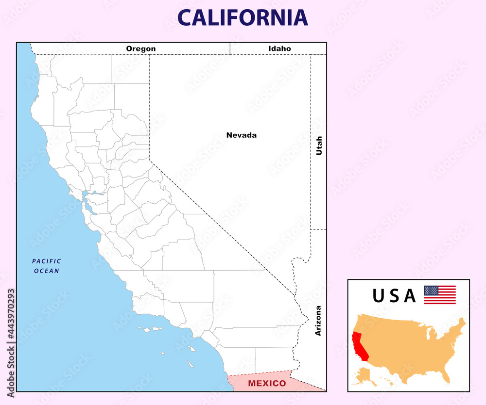 Political map of California in Outline. Stock Illustration | Adobe Stock