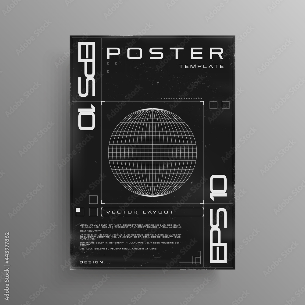 Retro cyberpunk poster with wireframe planet and trendy cyber elements ...