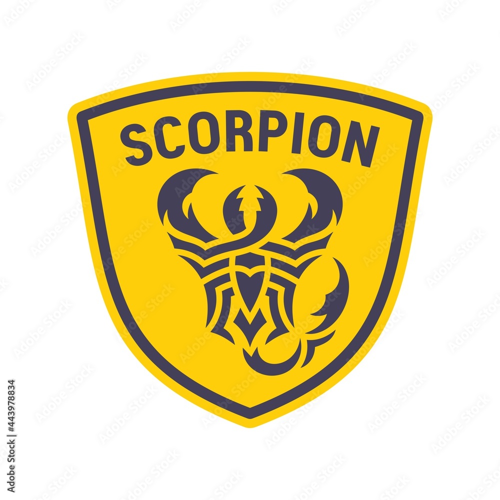 Scorpion logo and word on the shield on white background. Brutal symbol ...