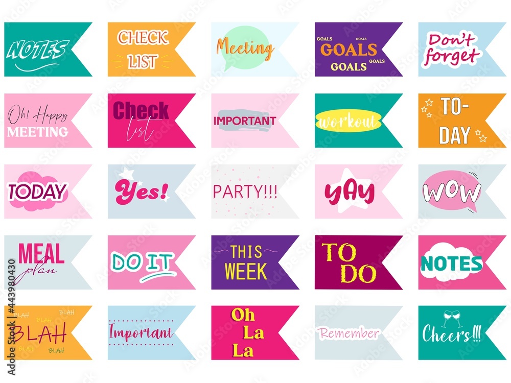 Collection of weekly or daily planner, note paper, to do list, stickers ...