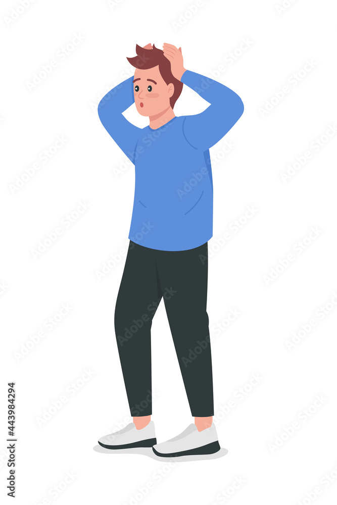 Surprised man semi flat color vector character. Shocked figure ...