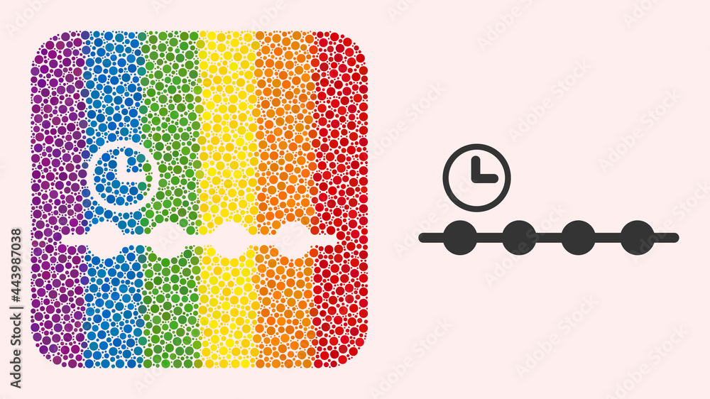 Dotted mosaic timeline subtracted icon for LGBT. Multicolored rounded ...