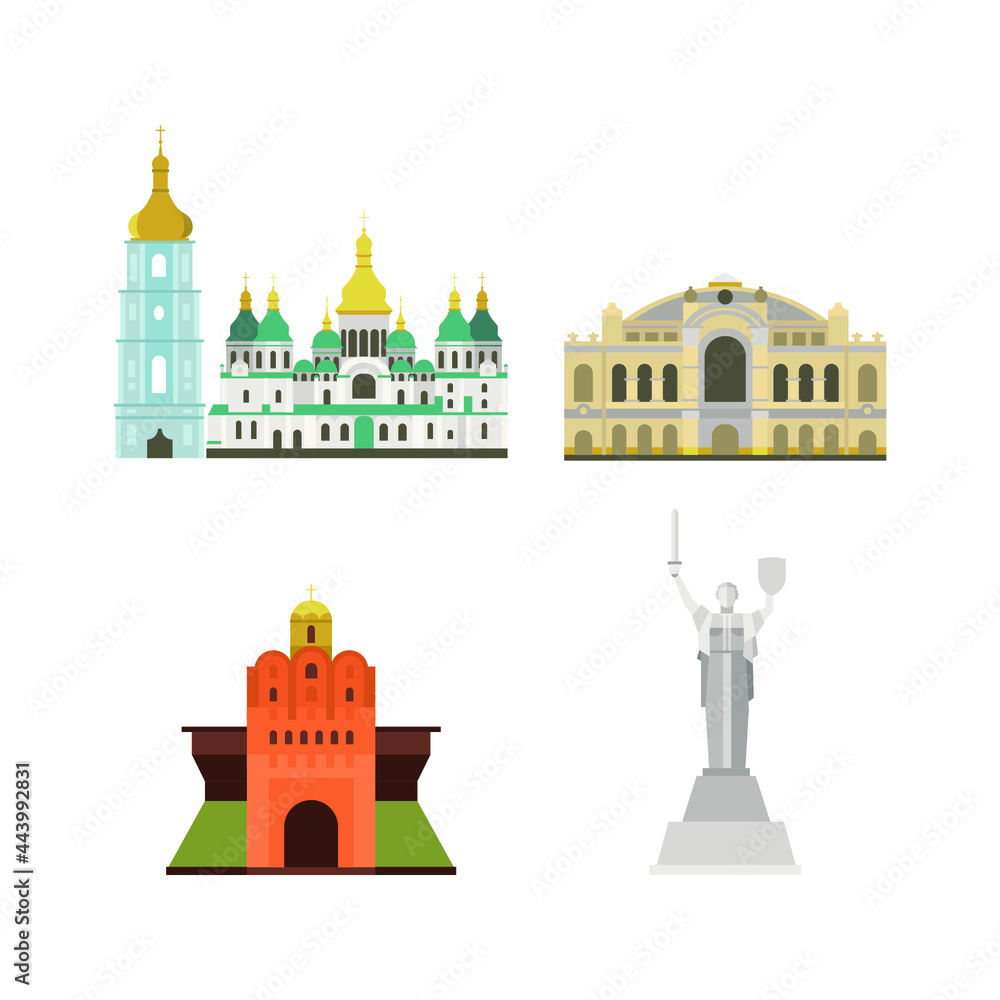 Cartoon symbols of Kiev. Popular tourist architectural object. Kiev ...