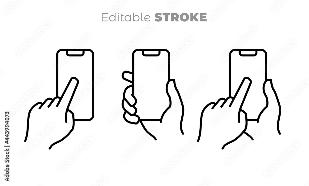Hands holding mobile phone. Finger touching blank screen. Vector smart ...